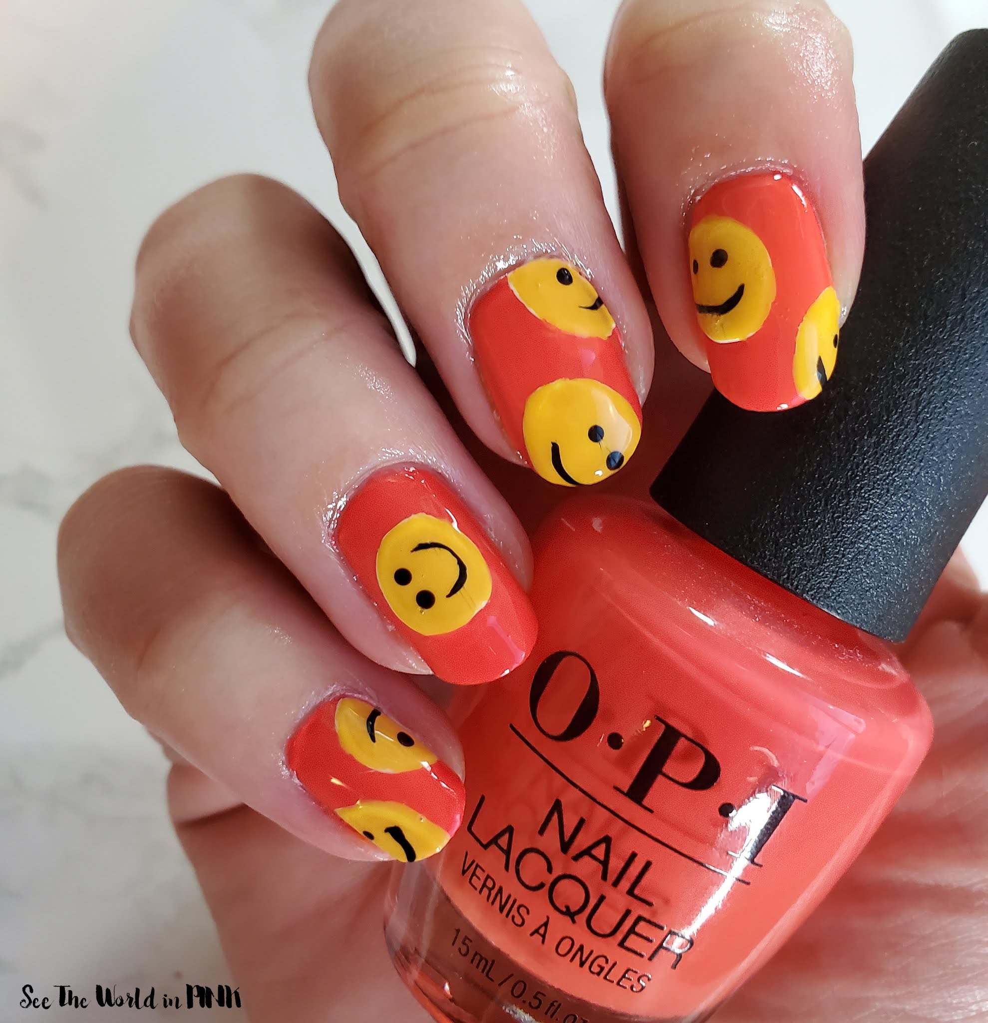 Manicure Monday - Bright, Happy Face Nails | See the World in PINK
