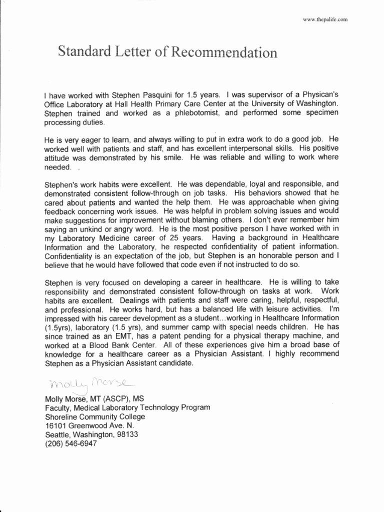 Letter Of Recommendation For Physical Therapy School Template ~ Resume ...