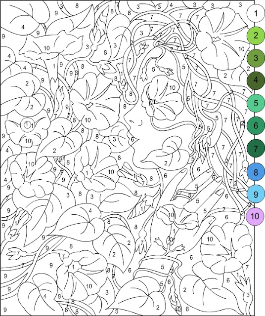 Nicole's Free Coloring Pages: COLOR BY NUMBER * MYSTERIOUS GIRL