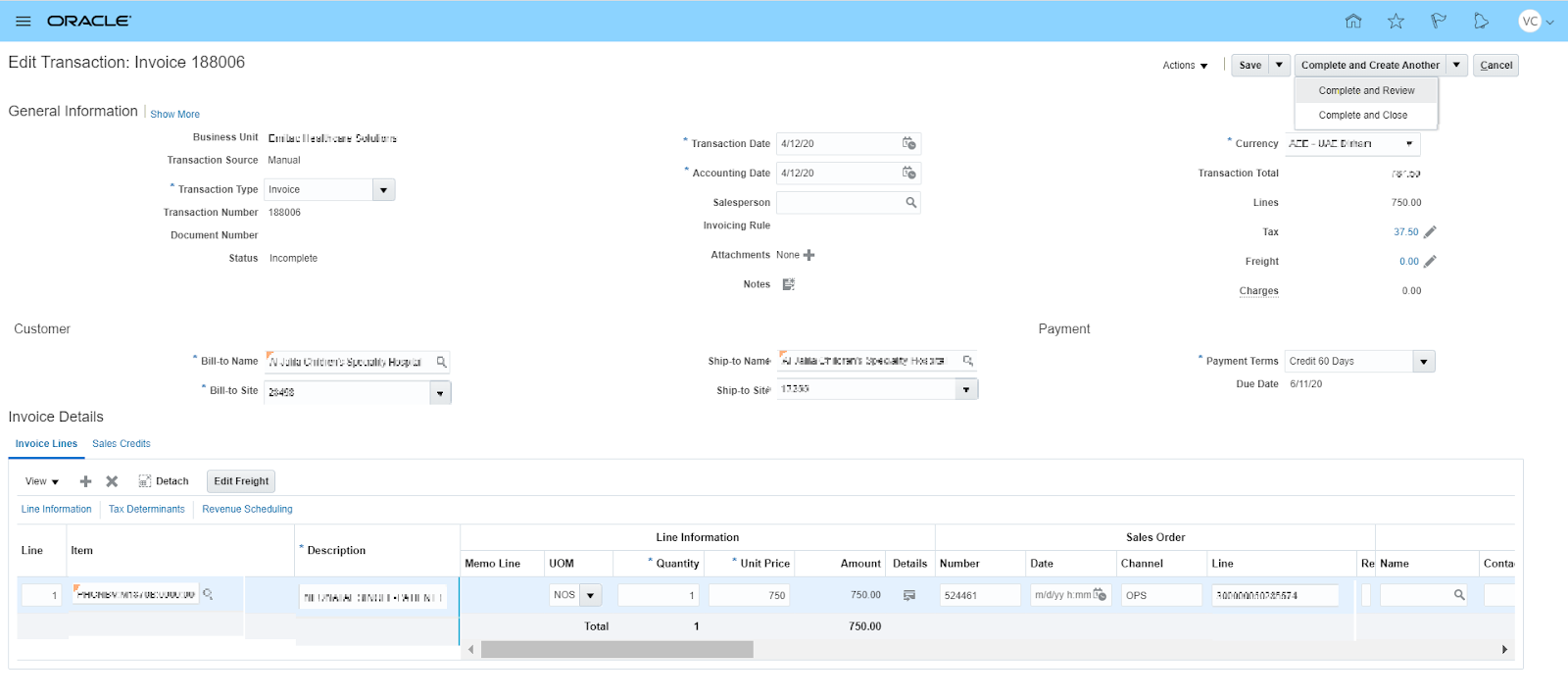 HSRoracentre: How to create AR transaction in oracle Cloud