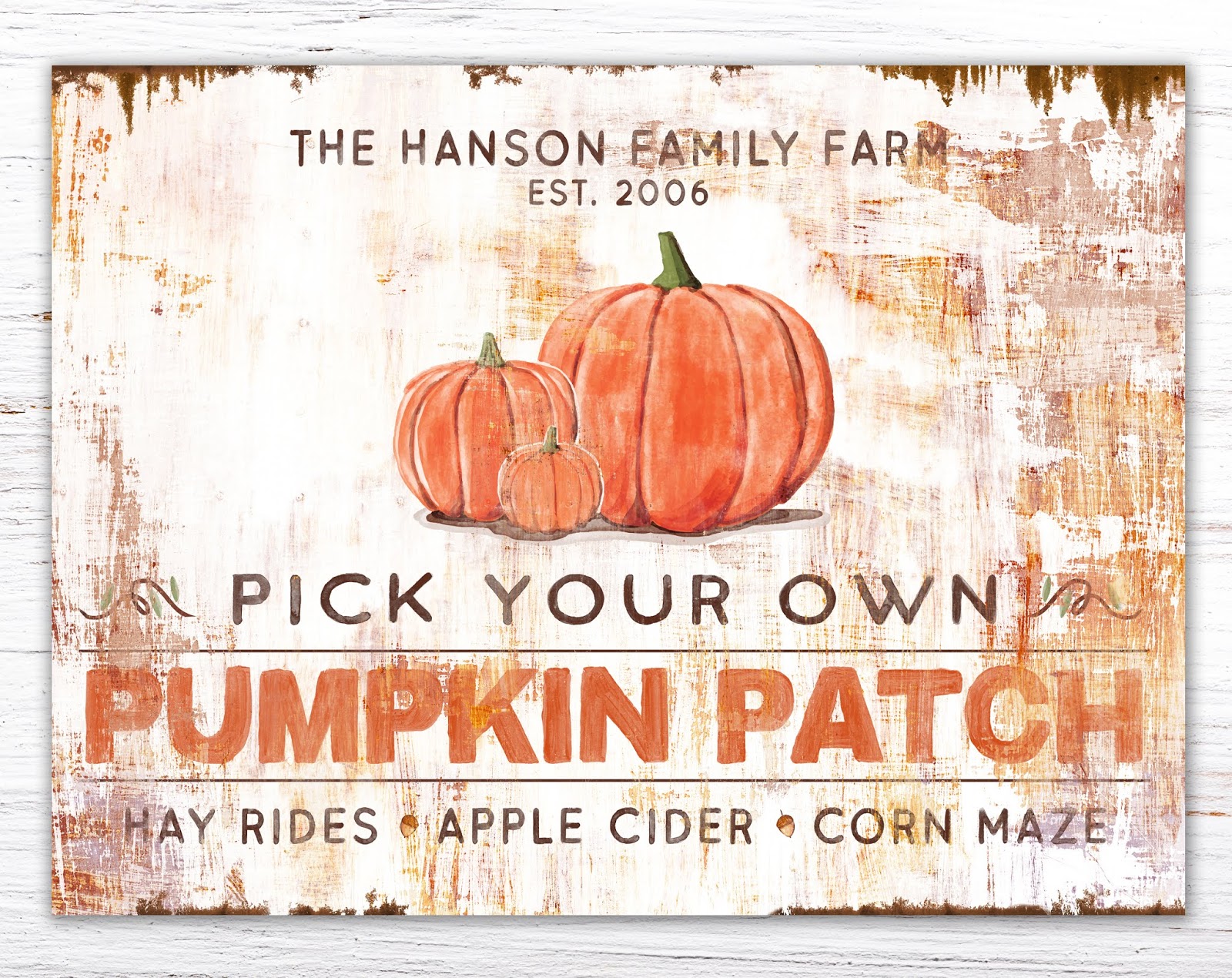 Distressed Shabby Farmhouse Fall Sign - Personalized Family Pumpkin Patch