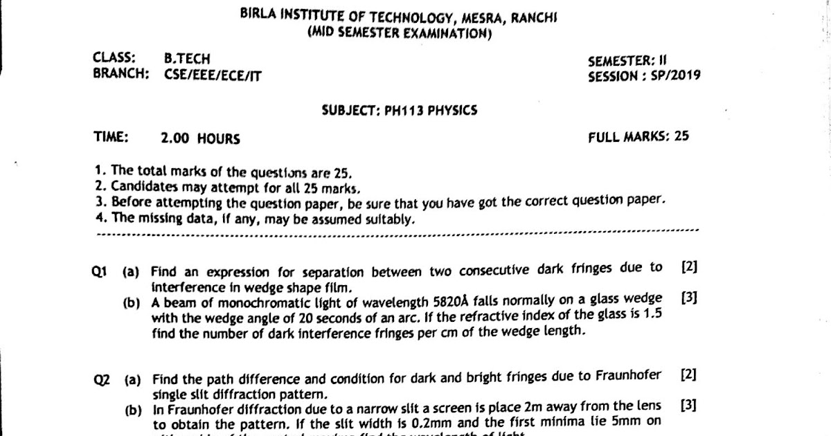 PH113 Physics btech 2nd semester bit mesra