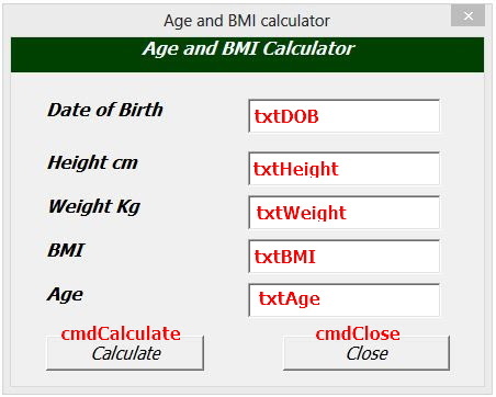 Excel VBA Userform to Calculate Age and BMI - BMI Formula