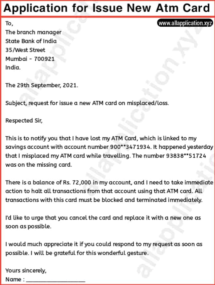 Application For Reissue ATM Card (3 Samples)