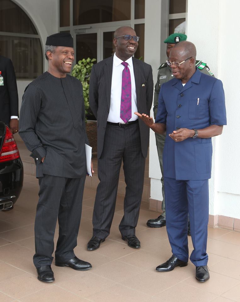 Gov Oshiomhole, Edo APC Gov Aspirant -Godwin Obaseki Visit VP Osinbajo ...