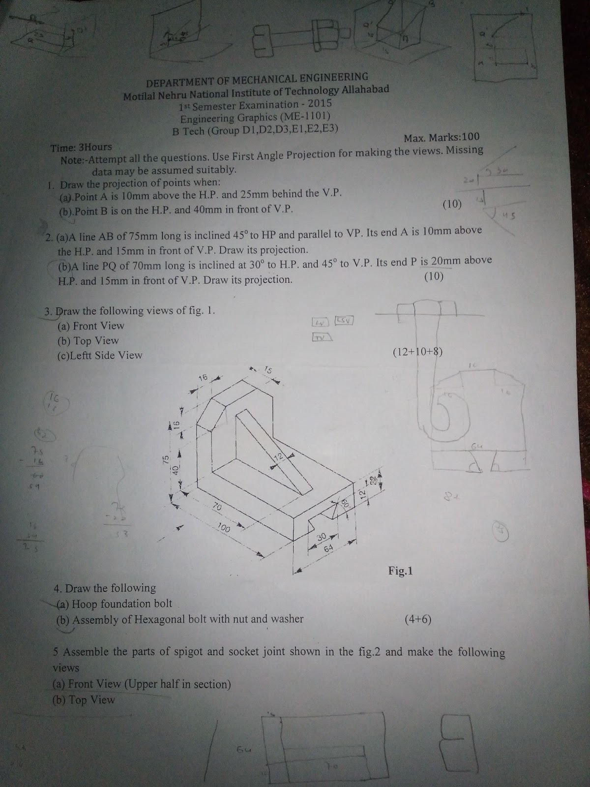 1st year Sem Papers: engineering graphics