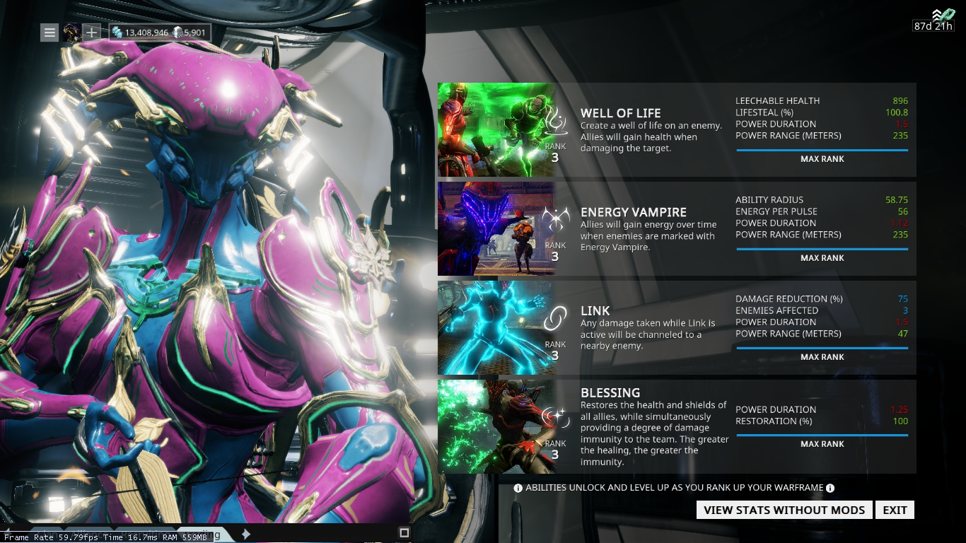 Warframe Chronicles: [Builds] Trinity Bless and EV- Raid Worthy