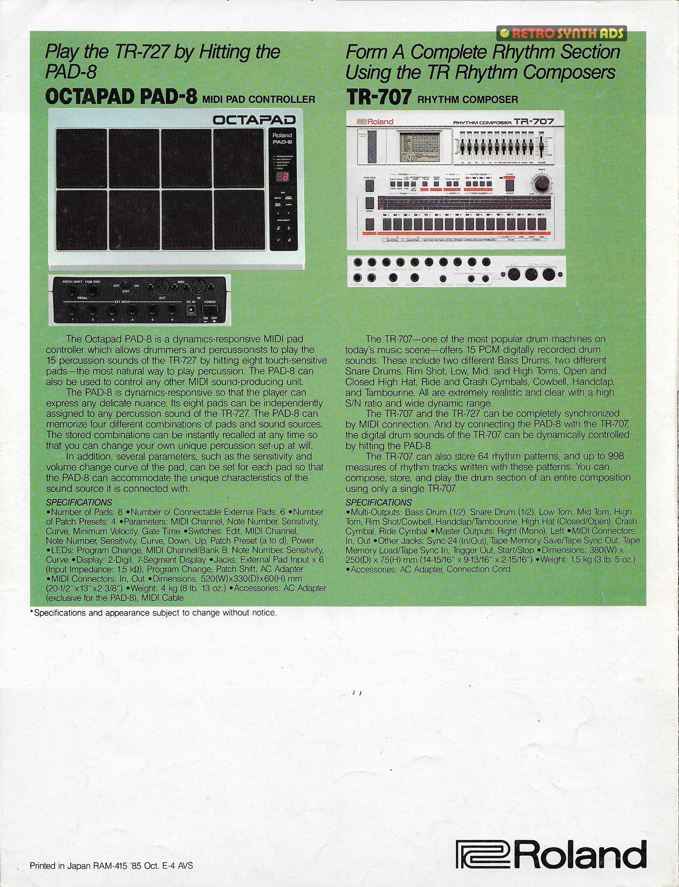 Retro Synth Ads: Roland TR-727 drum machine "The Rhythm Composer that ...