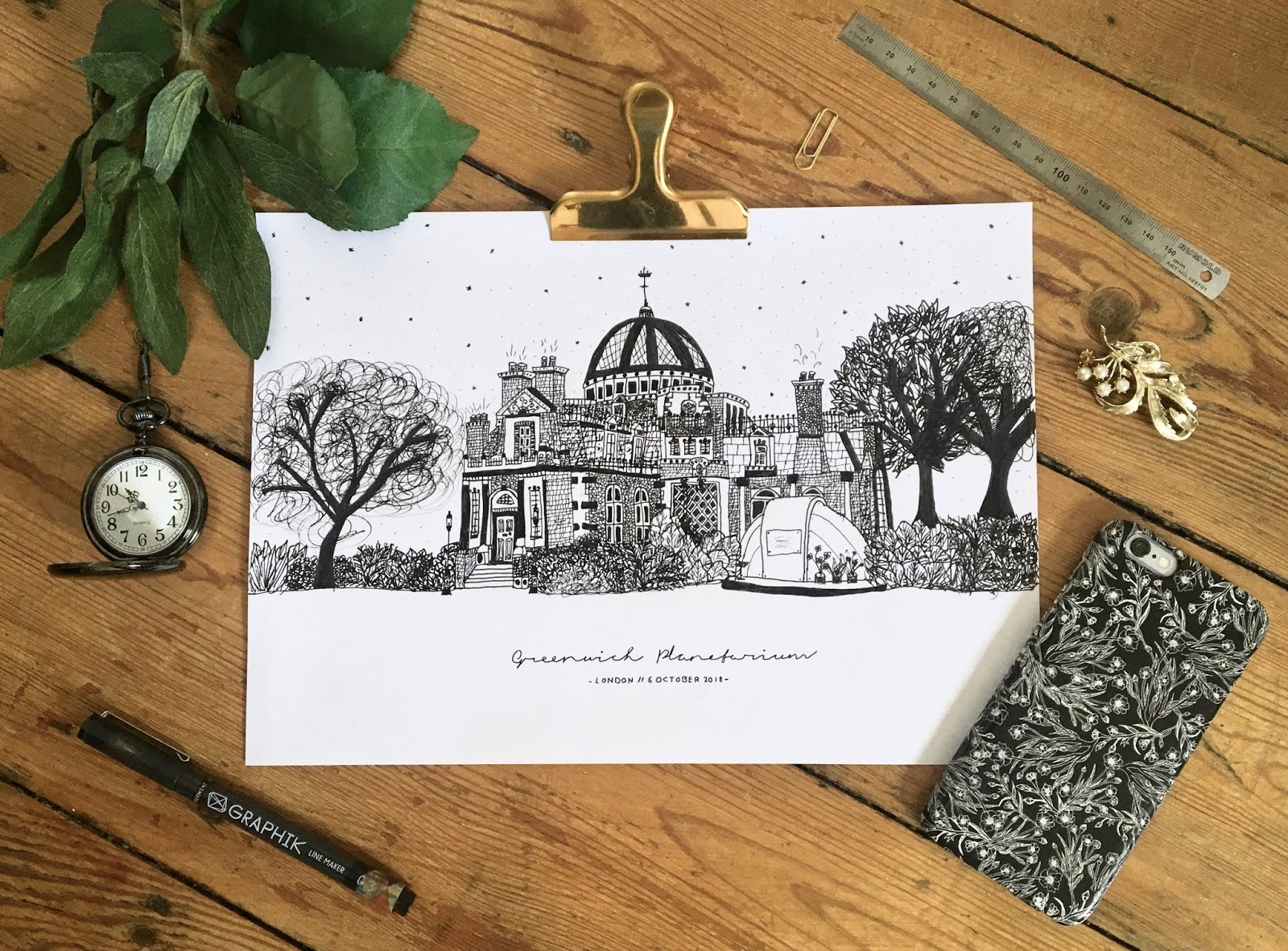 Line Drawing - Greenwich Planetarium | Lili . M . X . Price