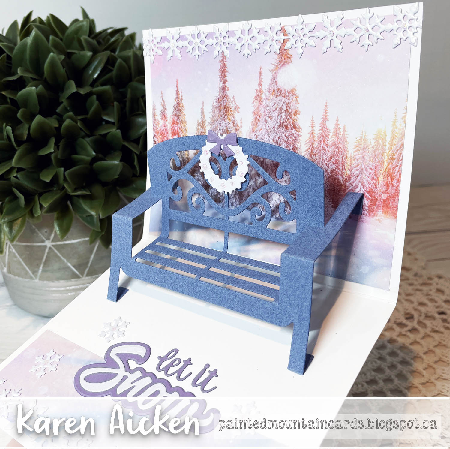 Painted Mountain Cards: Winter Garden Bench Pop Up Card
