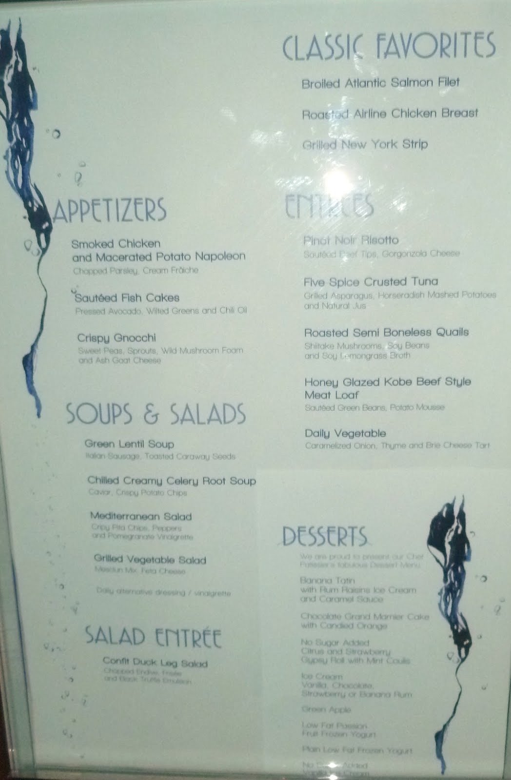 Transatlantic on Solstice from a Celebrity Newcomer: Blu menus