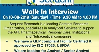 NABL GUIDELINES: Sequent Research Ltd-Walk-In Interviews for B.Sc, B.Pharm, M.Sc, M.Pharm On ...