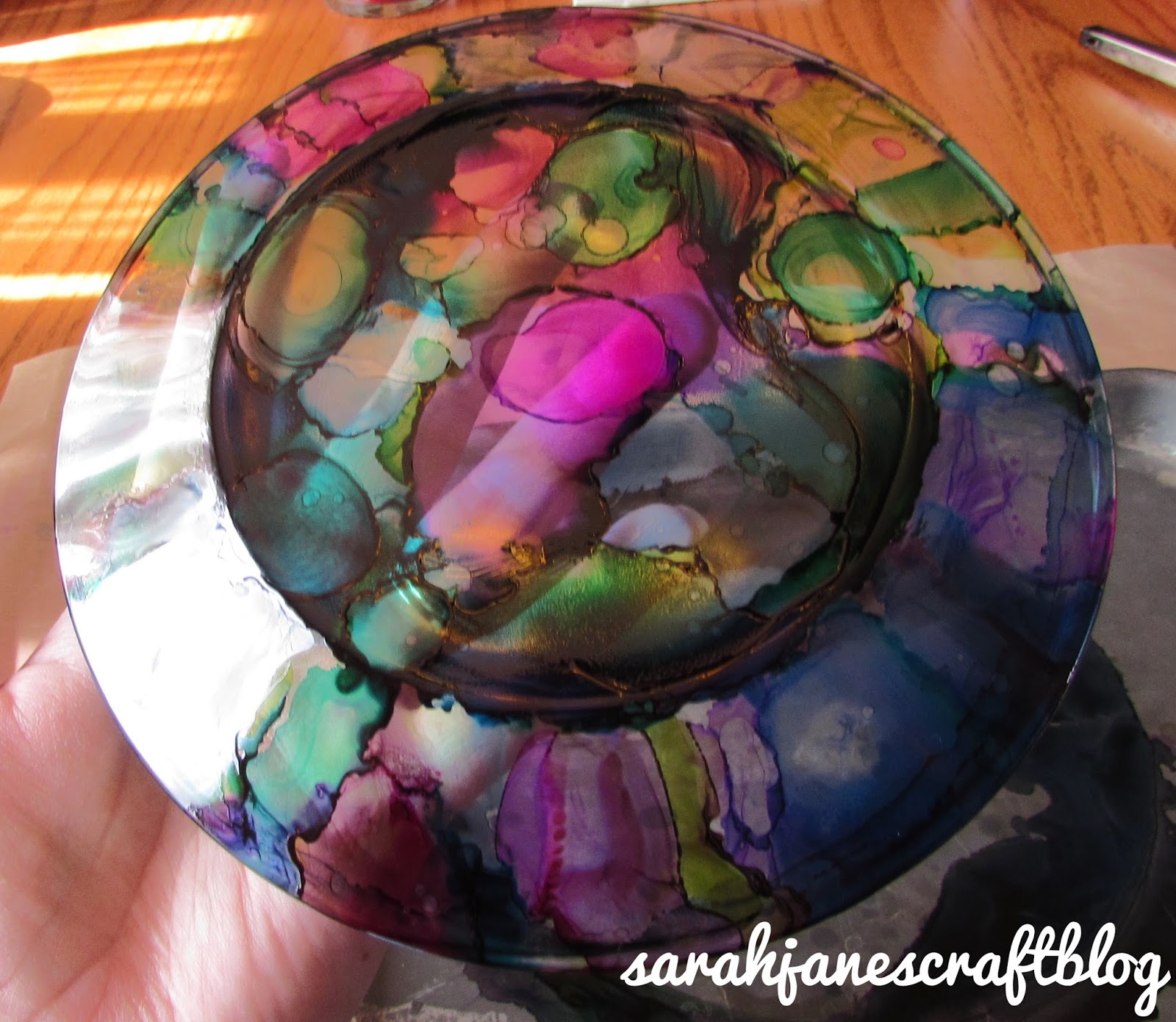 Flamed Alcohol Ink Glass Plate