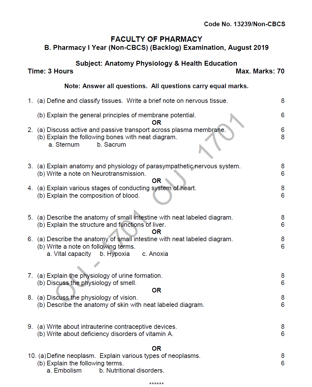 Osmania University B. Pharmacy I-Year (NON-CBCS) (Backlog) Subject ...