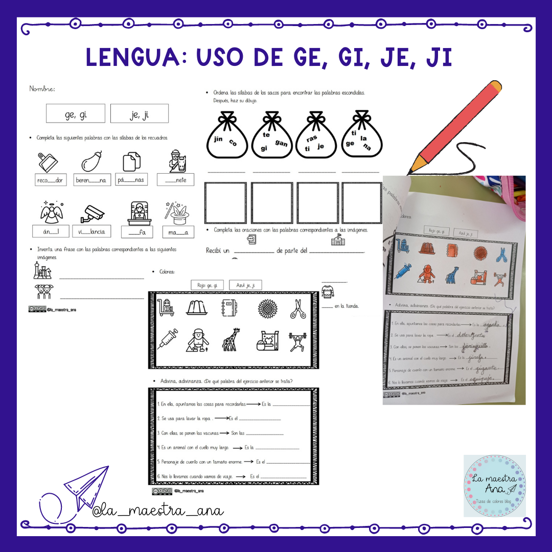 Tizas de colores: Fichas de refuerzo "ge, gi, je, ji"