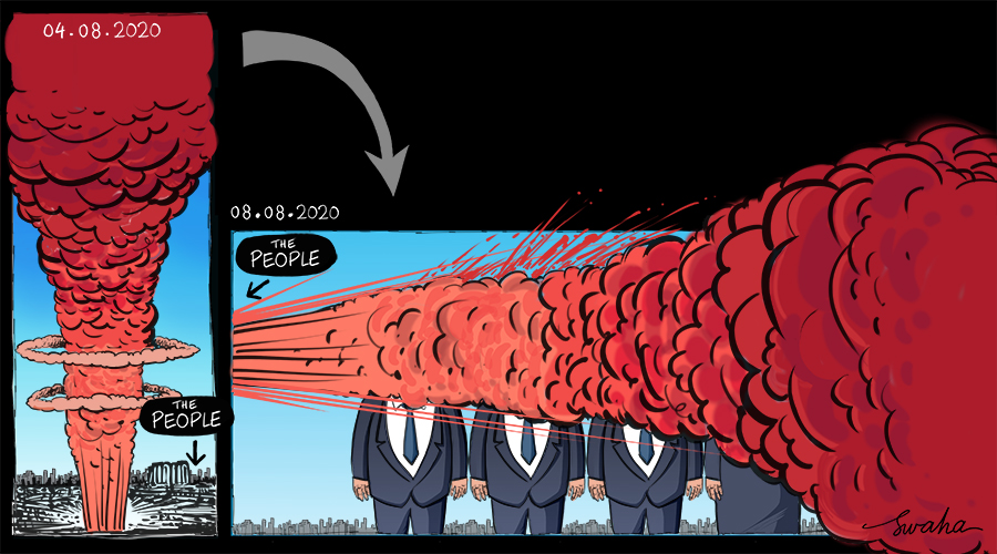 SWAHA cartoons: LEBANON BLAST: AFTER THE SHOCK, THE ANGER!