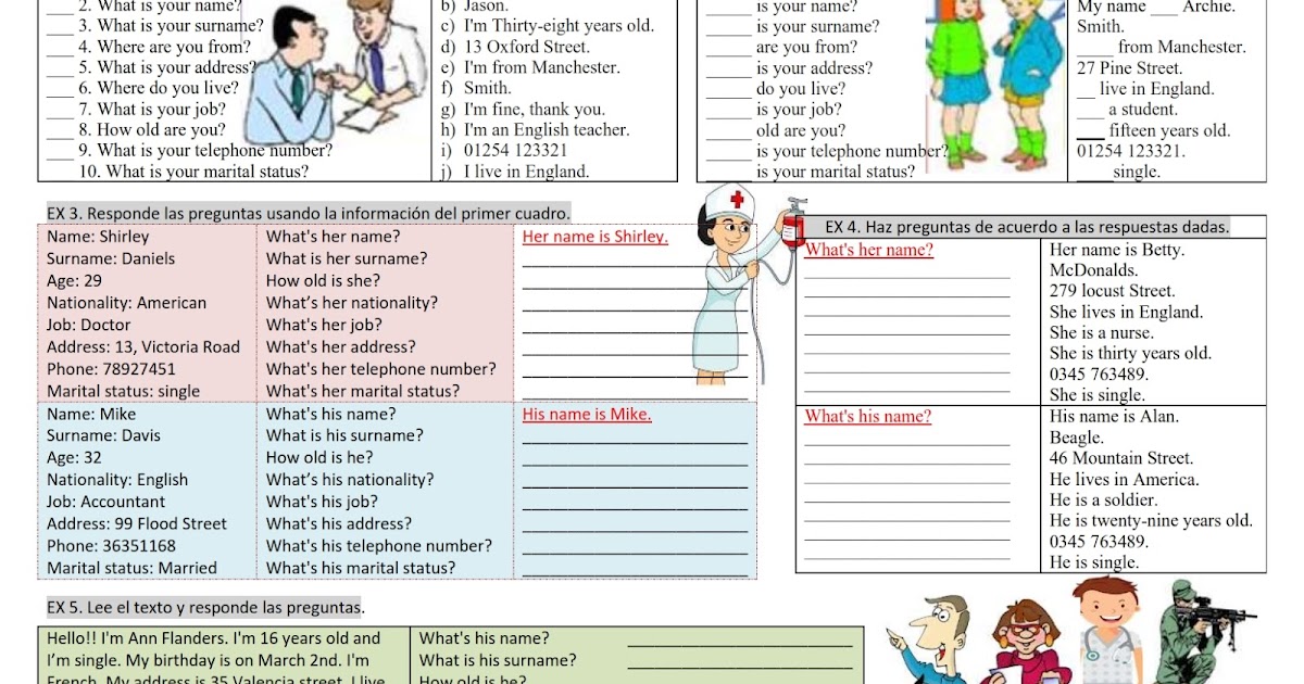 GRAMÁTICA INGLÉS 1 Hoja 13 - WH Qs Personal information
