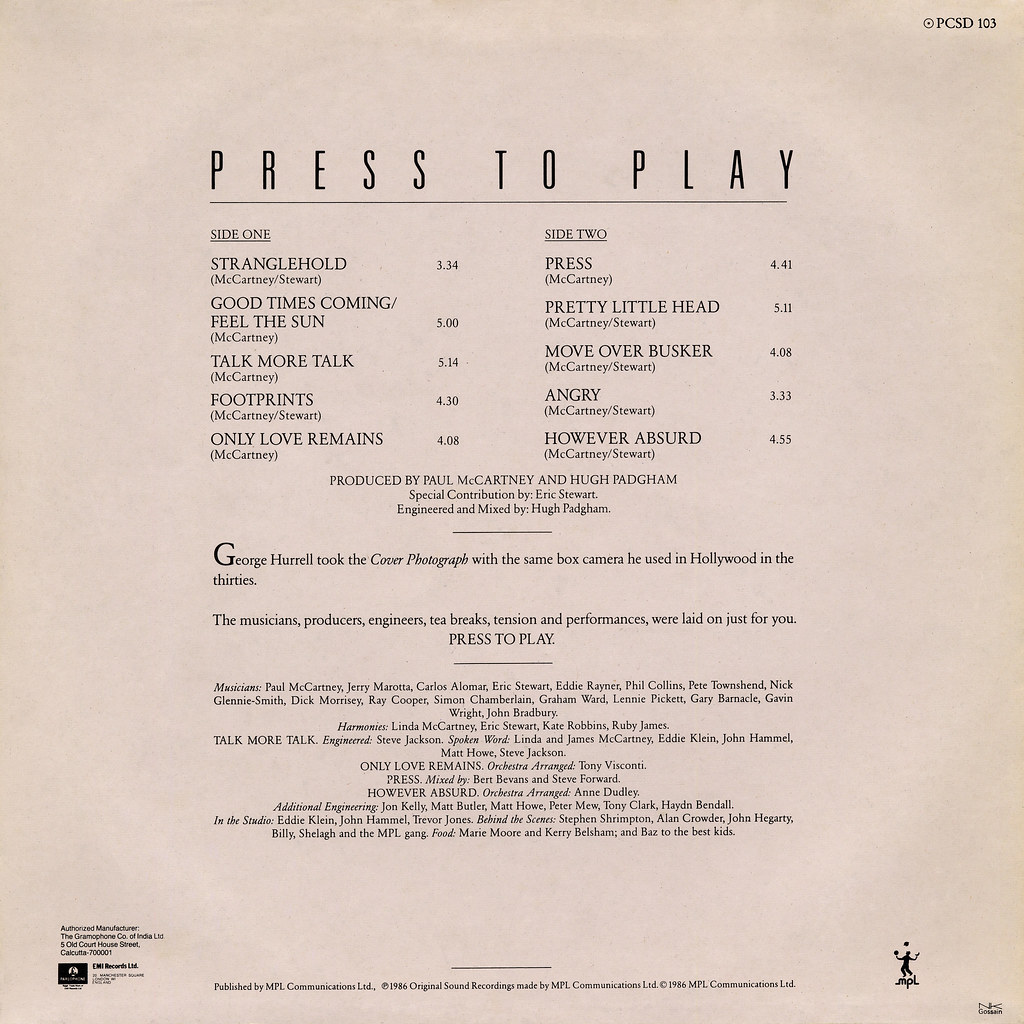 Classic Rock Covers Database: Paul McCartney - Press to Play (1986)