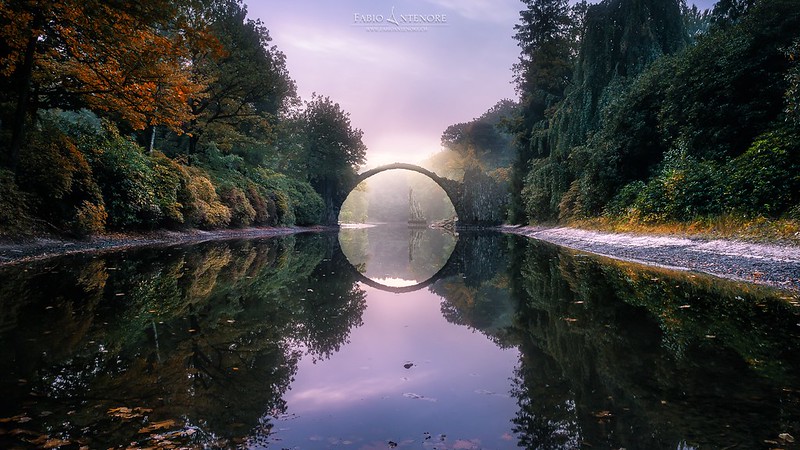 Arch bridge (Rakotzbrucke or devils bridge) in Kromlau, Germany