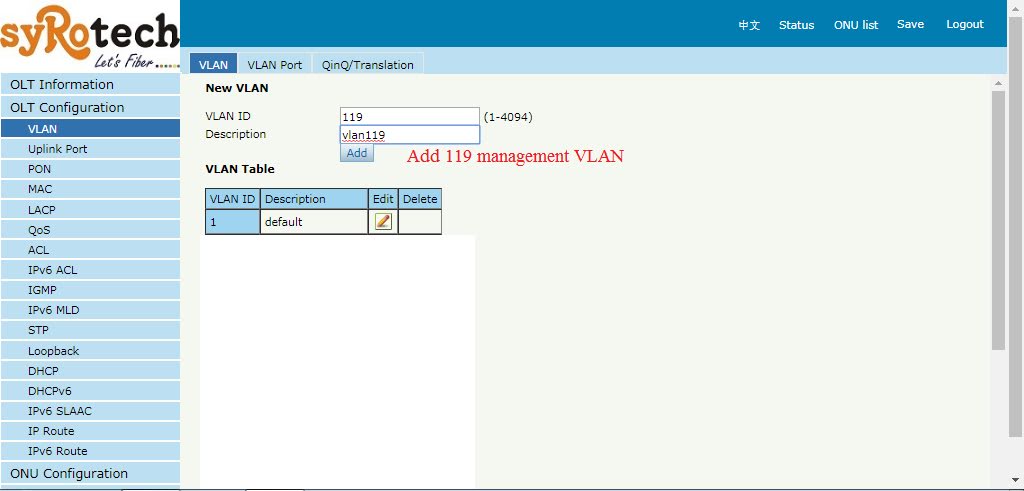 SYROTECH OLT initial configuration