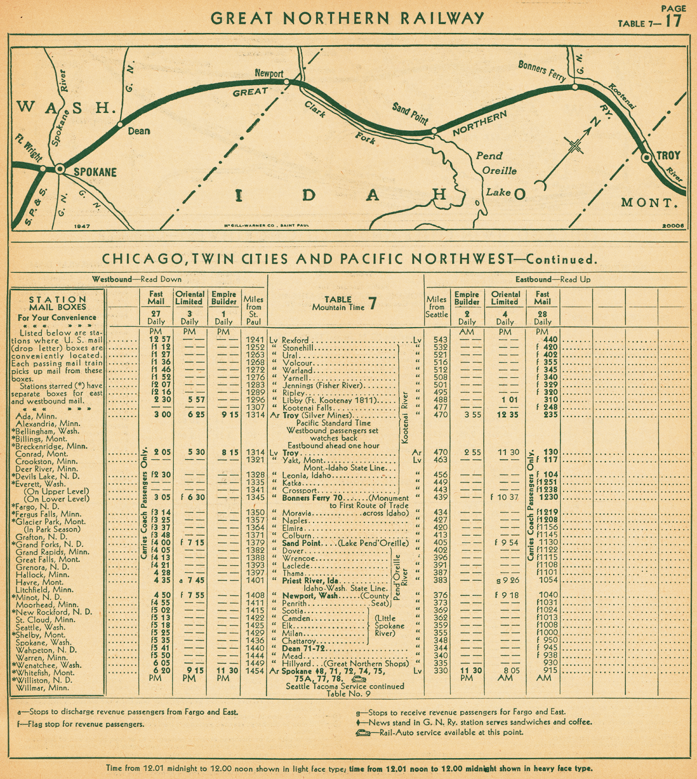 Rolly Martin Country: Great Northern Railway, 1950 Public Timetable, Part 2