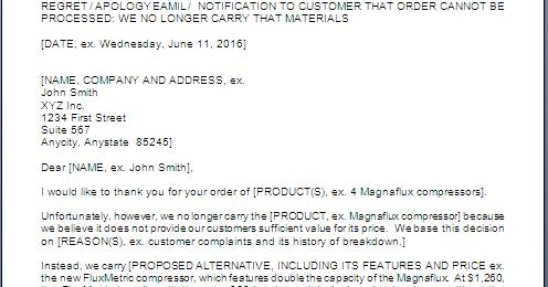 Letter For Non Availability Of Product