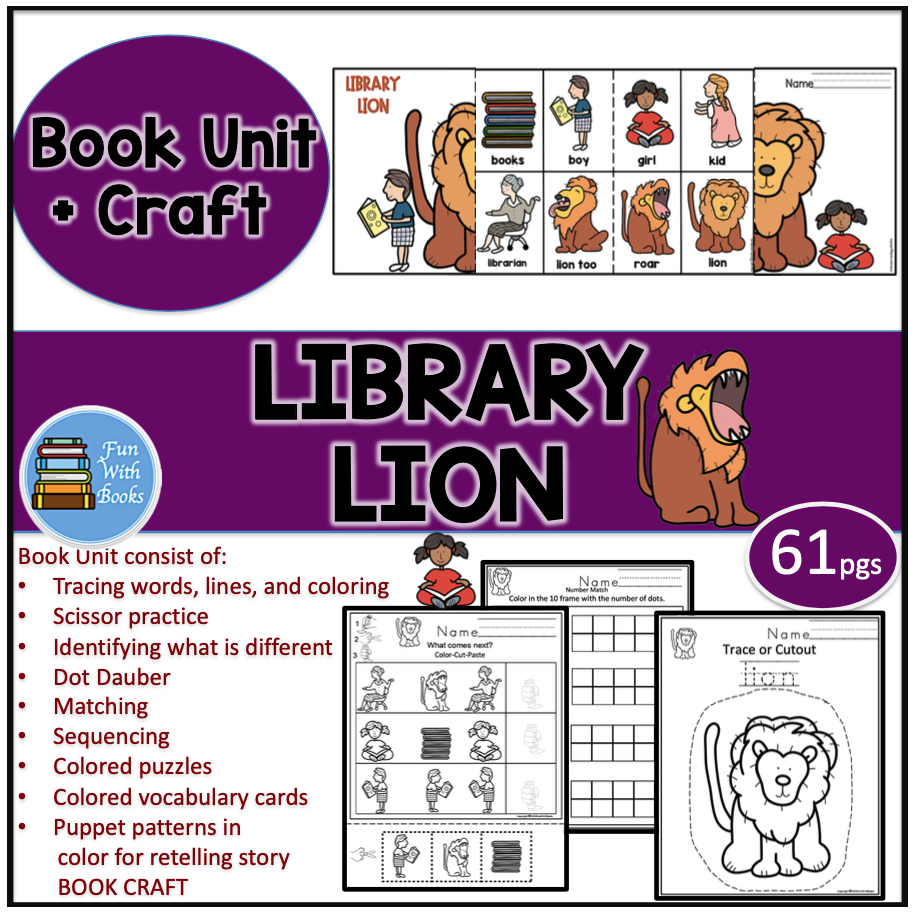 LIBRARY LION BOOK UNIT AND CRAFT 61 PAGES ~ Book Units by Lynn