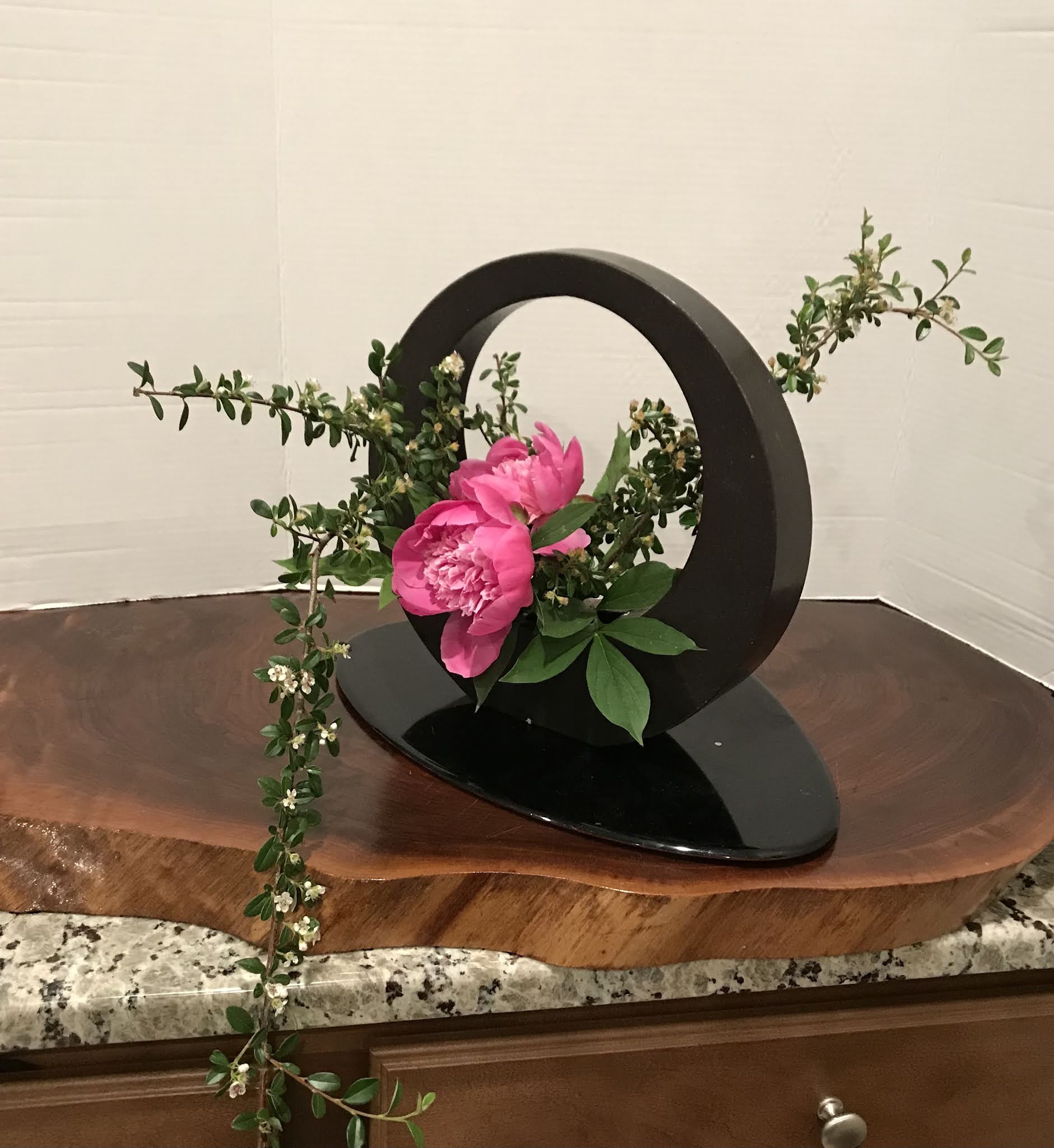 Orchids and Ikebana: Peony with Moon Shape Container