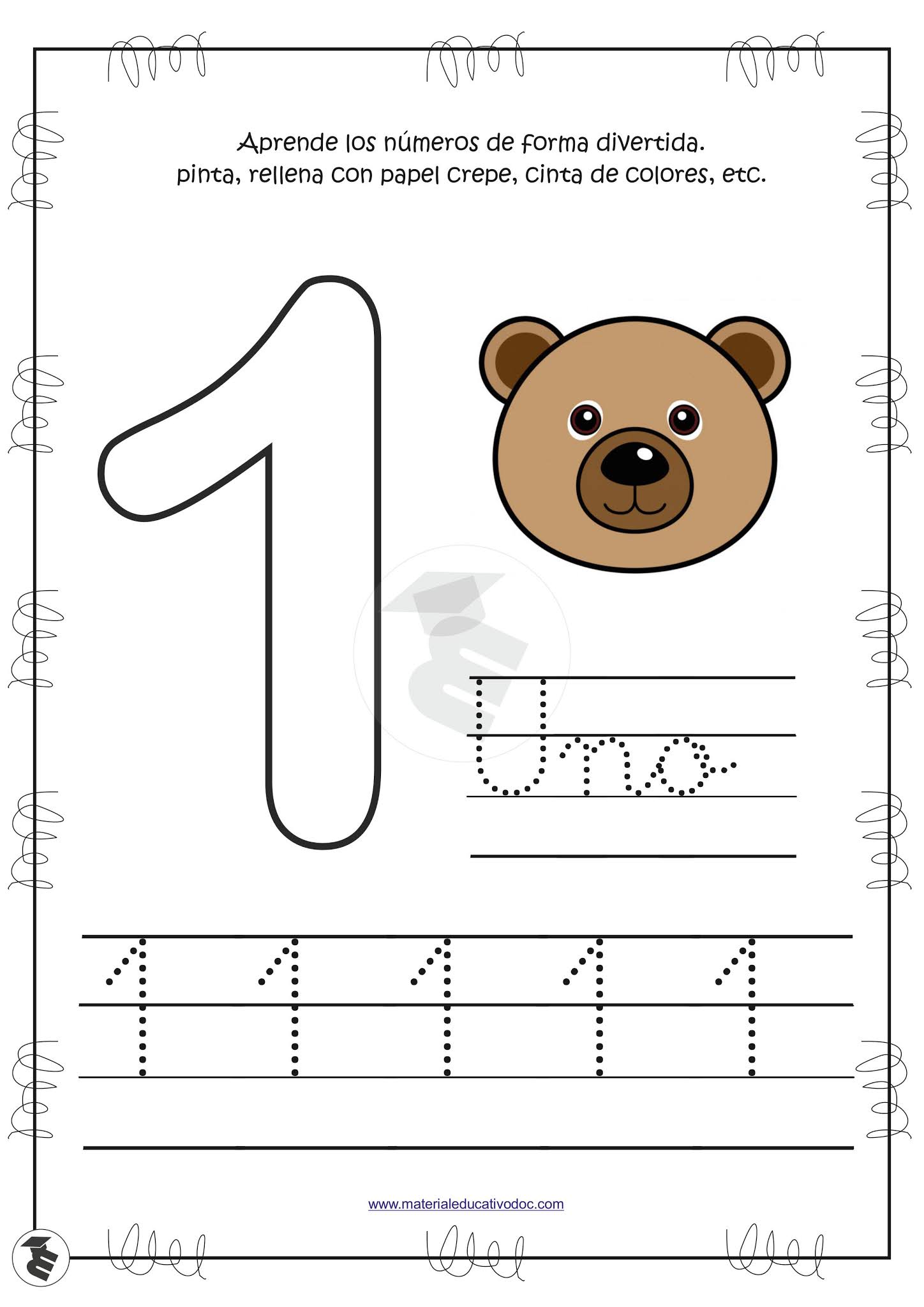 Material Educativo: Hojas de trabajo con números del 1 al 10 para ...