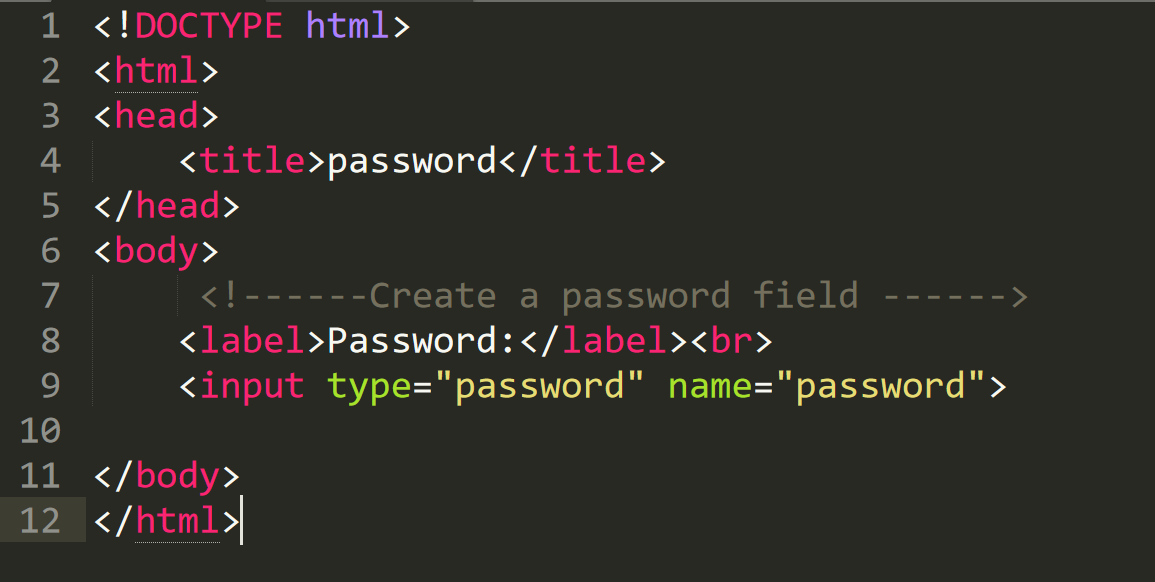 Create a password field in HTML form