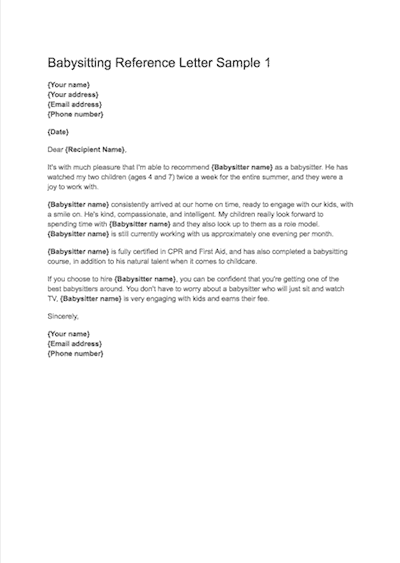 Babysitting Reference Letter ~ Certificate Letter