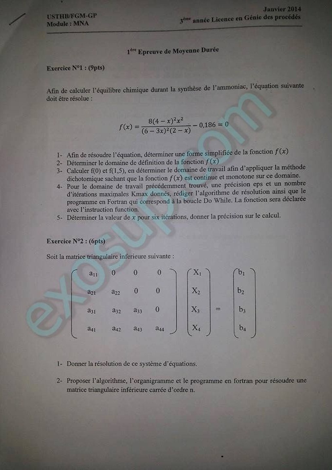 épreuves méthodes numériques appliquées L3 FGM-GP usthb - ExoSup