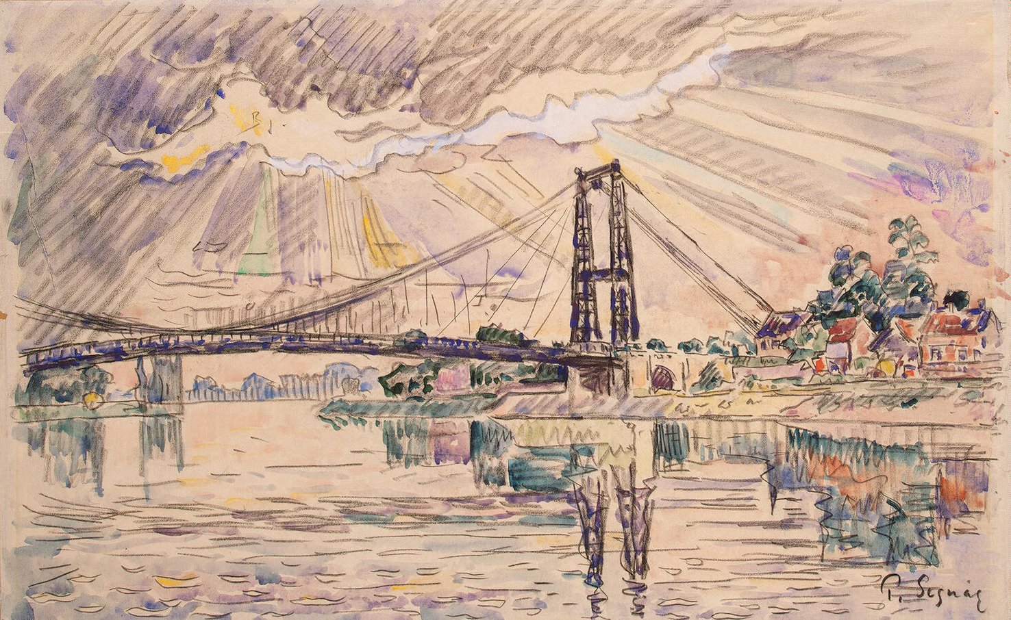 Suspension Bridge in Les Andelys - Paul Signac | Endless Paintings