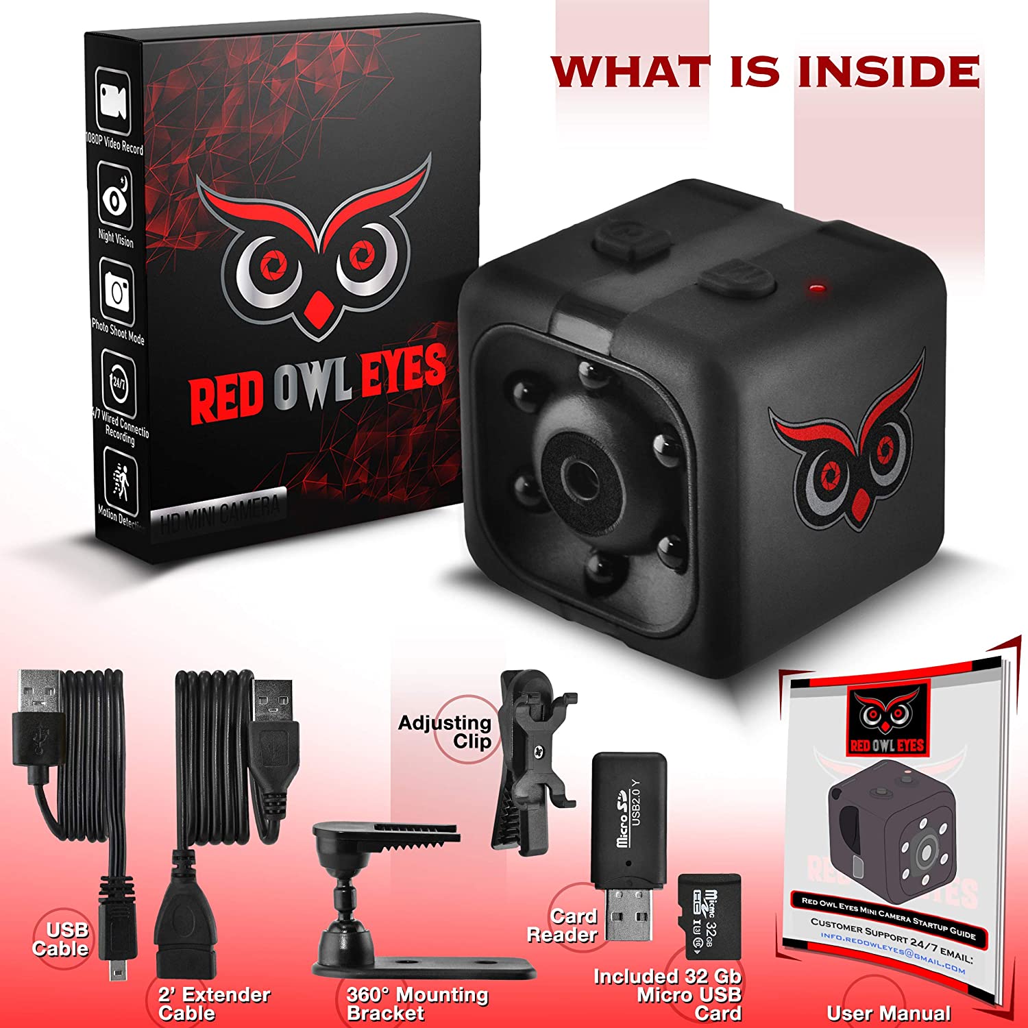 RED OWL EYES Spy Camera - Mini Hidden Camera 1080P Night Vision - TS