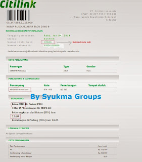Contoh Tiket Booking Confirm Citilink - Syukma Groups Utama Info