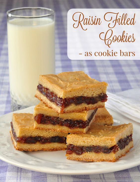 Raisin Filled Cookies - made as cookie bars - Yummy Recipe Ideas