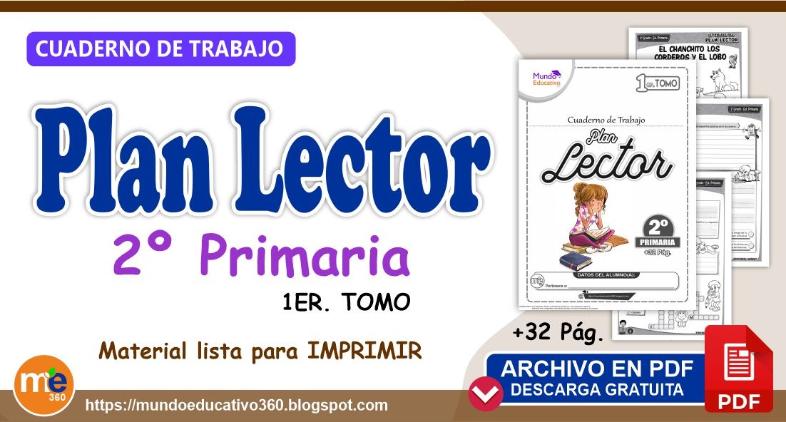 Cuaderno de Trabajo PLAN LECTOR para 2º Primaria (I TOMO)