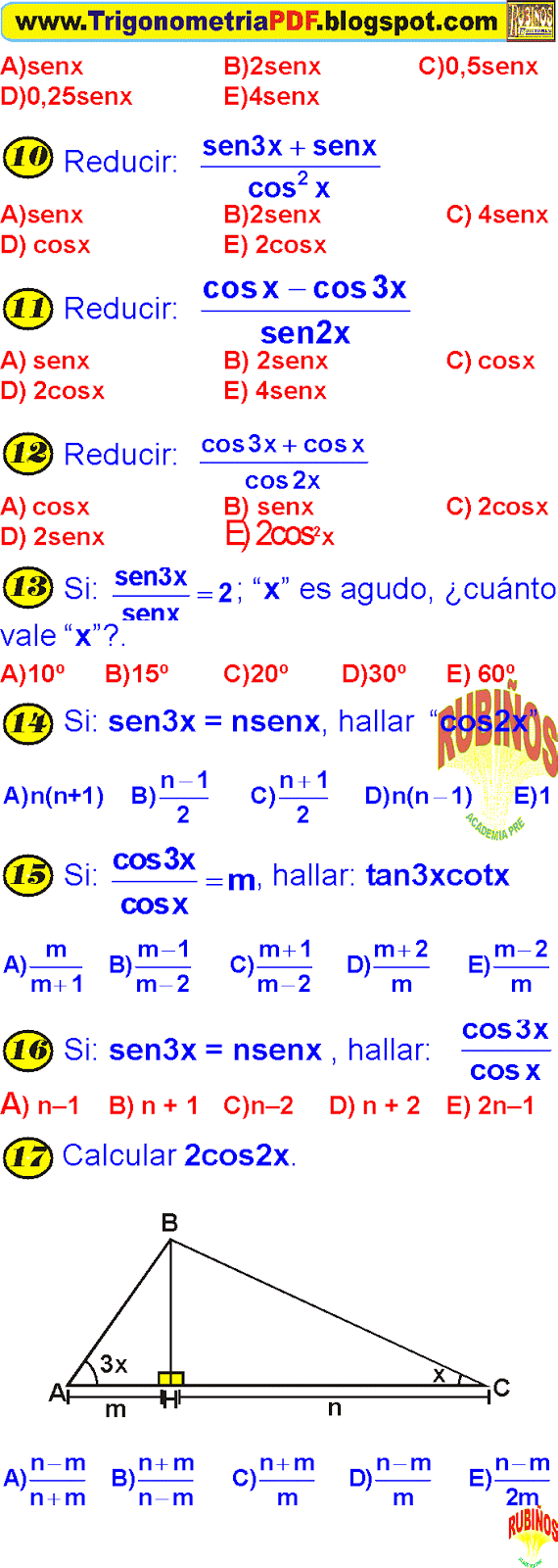 IDENTIDADES DEL ANGULO TRIPLE EJERCICIOS RESUELTOS DE TRIGONOMETRIA PDF