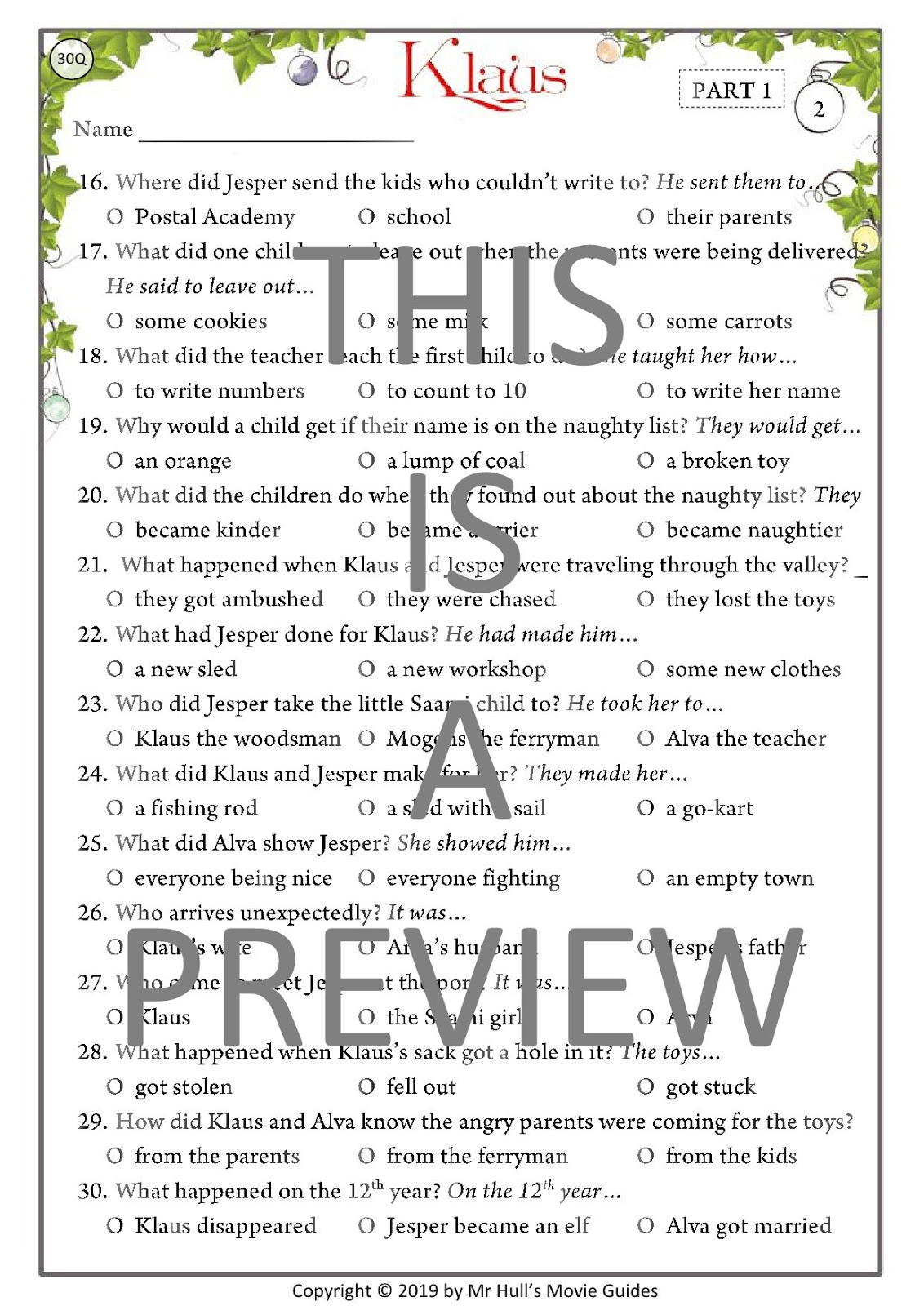 Klaus Movie Guide + Activities - Answer Key included ~ Movie Guides and ...