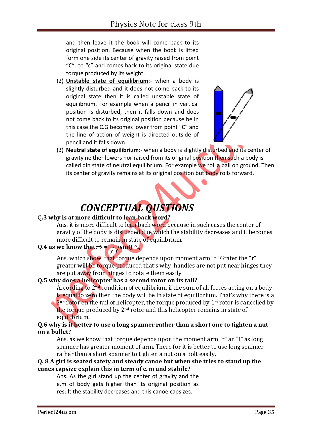Physics Notes for Class 9th