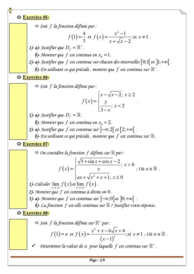 exercices la continuités et les limites-maths bac international