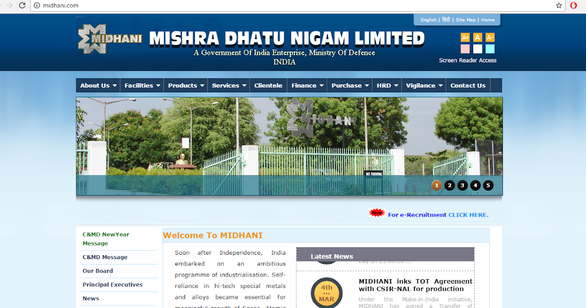 MISHRA DHATU NIGAM LIMITED(MIDHANI) In Various Post (Last Date 18.03. ...