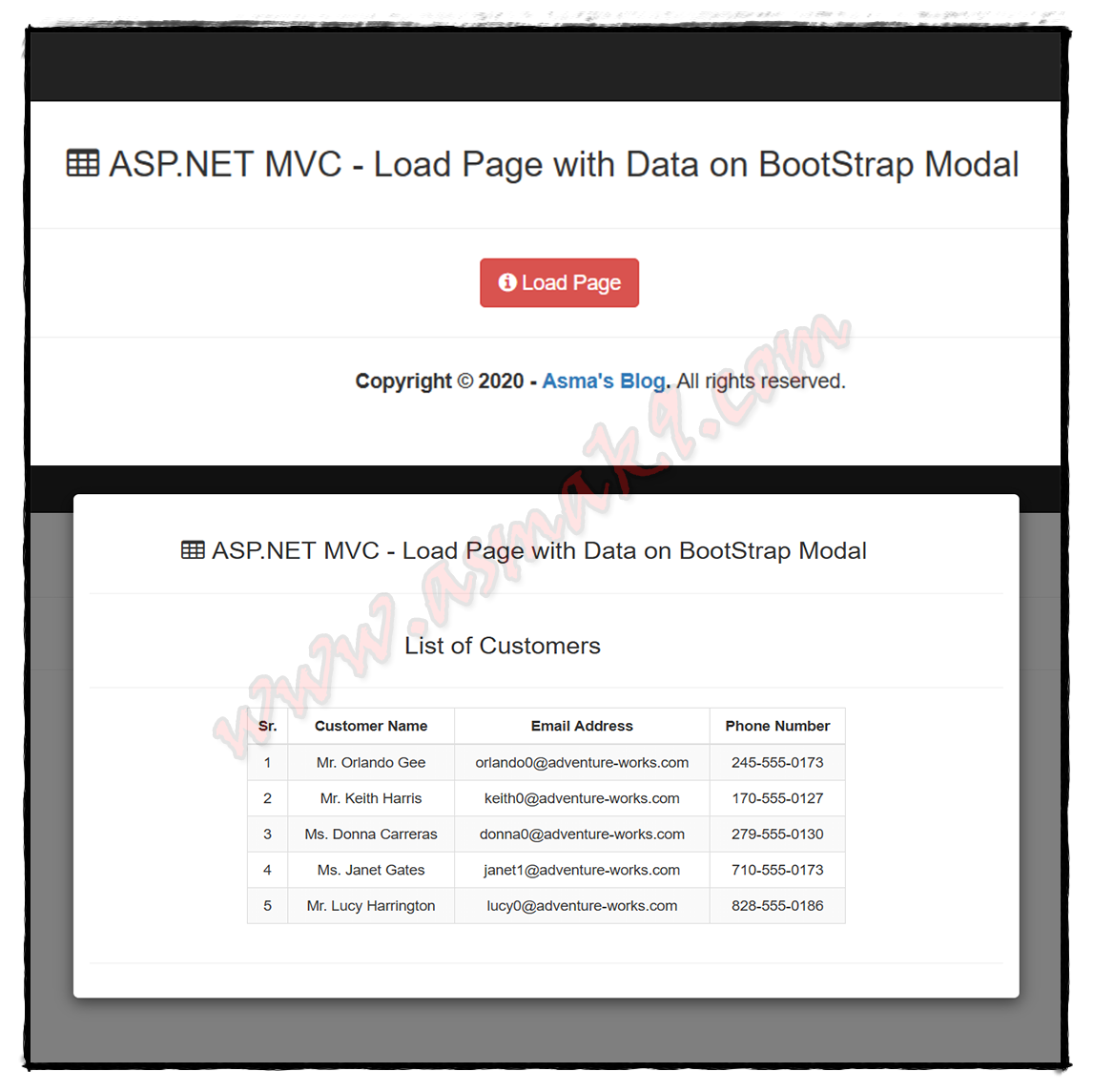 MVC Load Page with Data on BootStrap Modal
