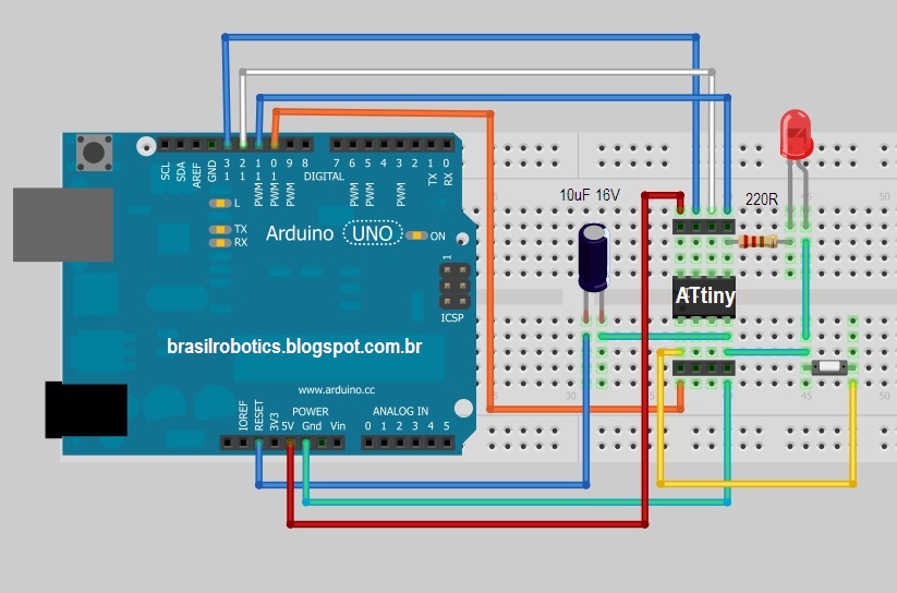Brasilrobotics: 11° Aula: Programando ATtiny85 ou ATtiny45 com Arduino