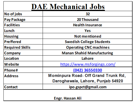 32 DAE Mechanical Jobs