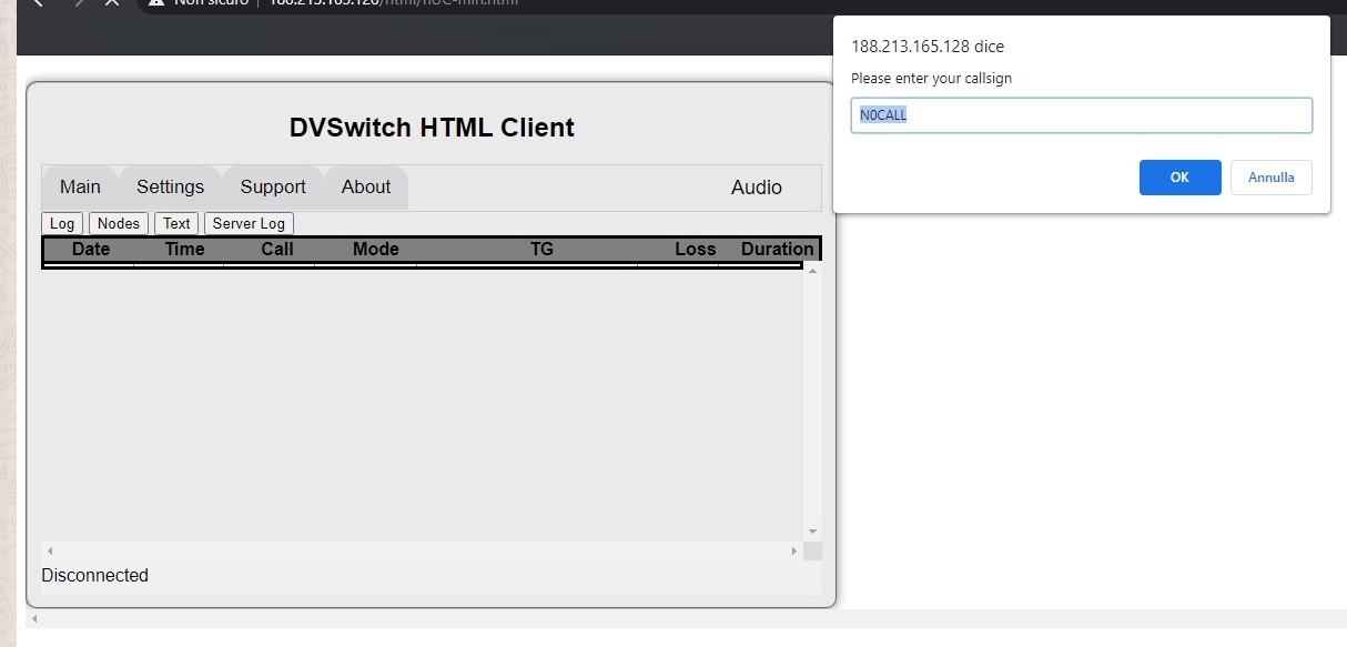 Accesso alla Italy Centro - Digiland da una pagina WEB - DVSwitch con HTML Client.