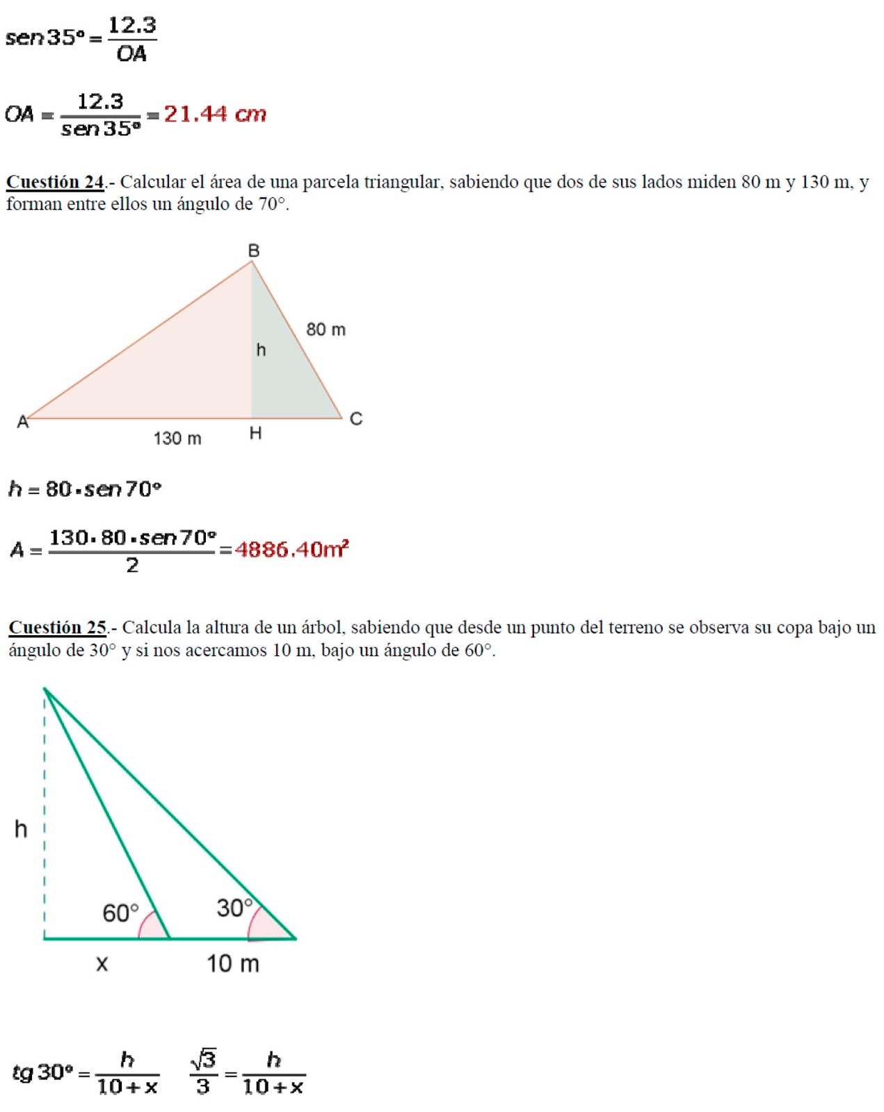 Ejercicios de trigonometría (tríangulos)