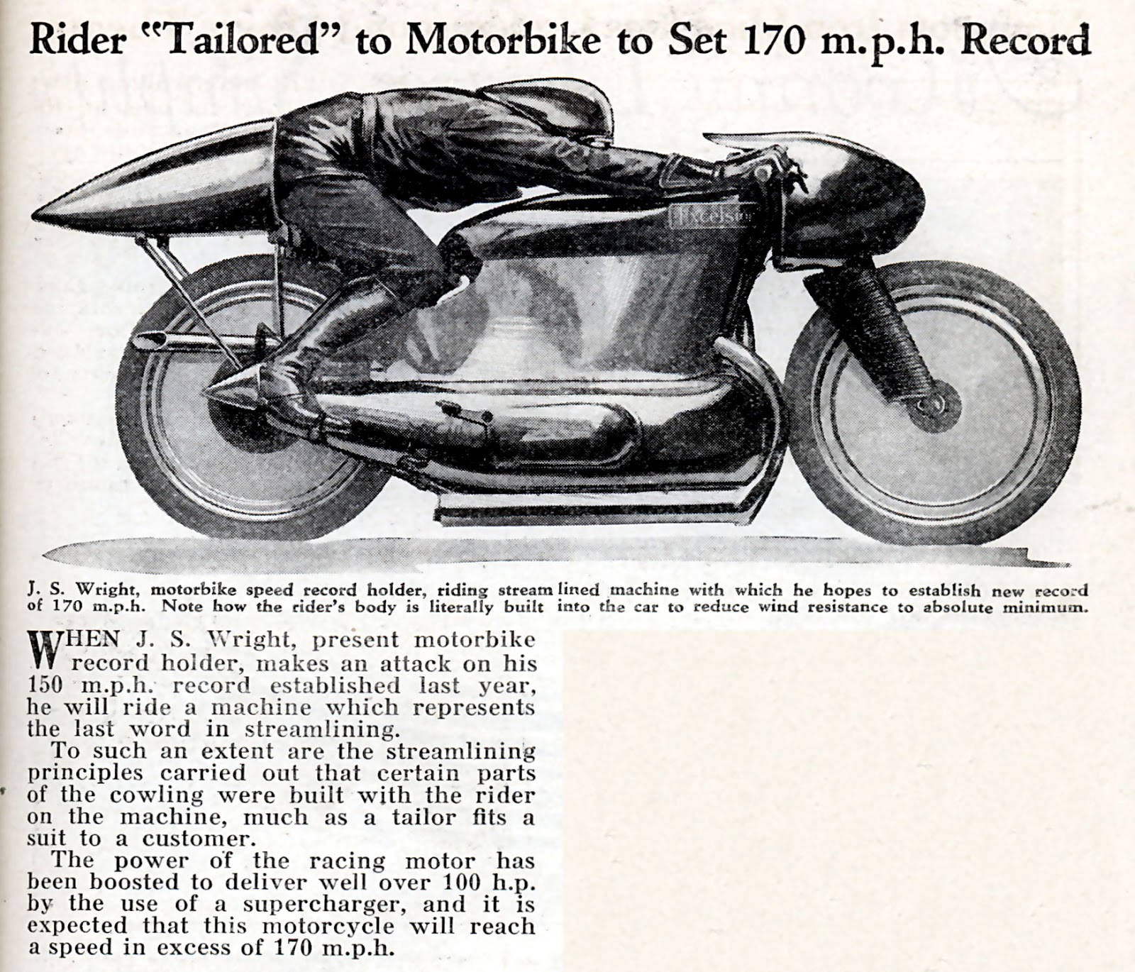 J.S. Wright - Speed record - 170 mph. - Motorcycle Modification Styles New