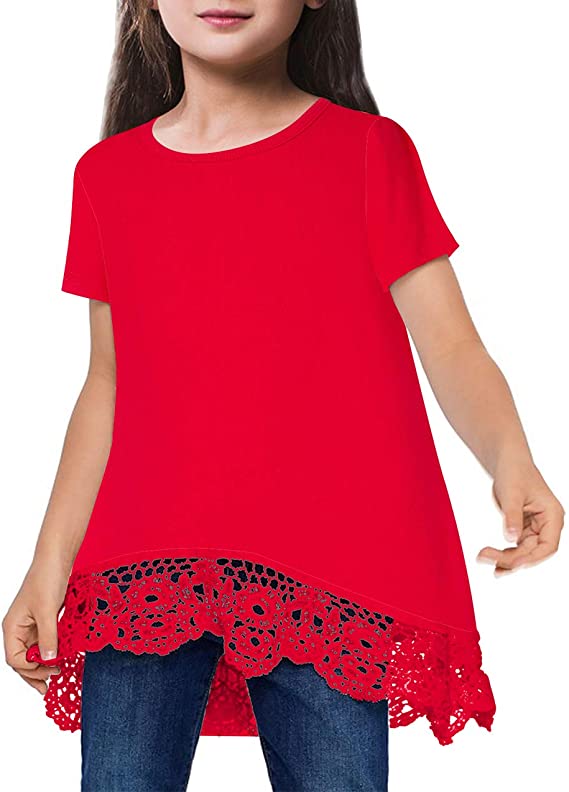 TUONROAD Girls Casual Lace Tunic Tops Loose 3D Floral Blouse