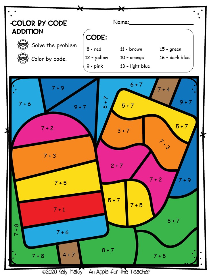 An Apple For The Teacher: Summer Color By Number